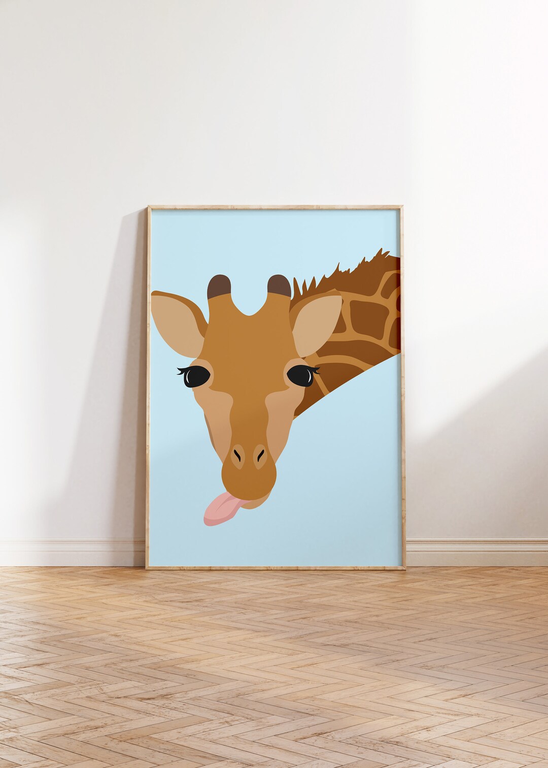 Giraffe Printable Wall Art, Blue Giraffe Art Print, Blush Blue Jungle ...