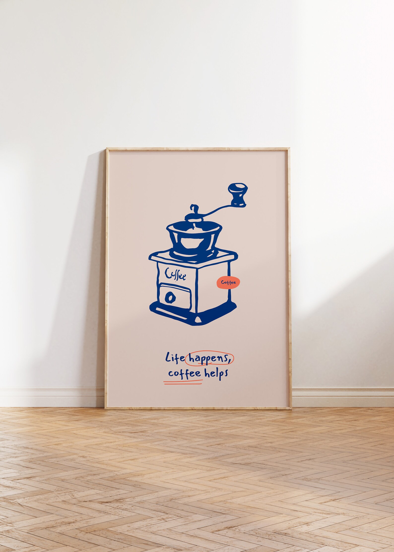 Hand Drawn Blue Coffee Print, Italian Kitchen Print, Retro Coffee Print ...