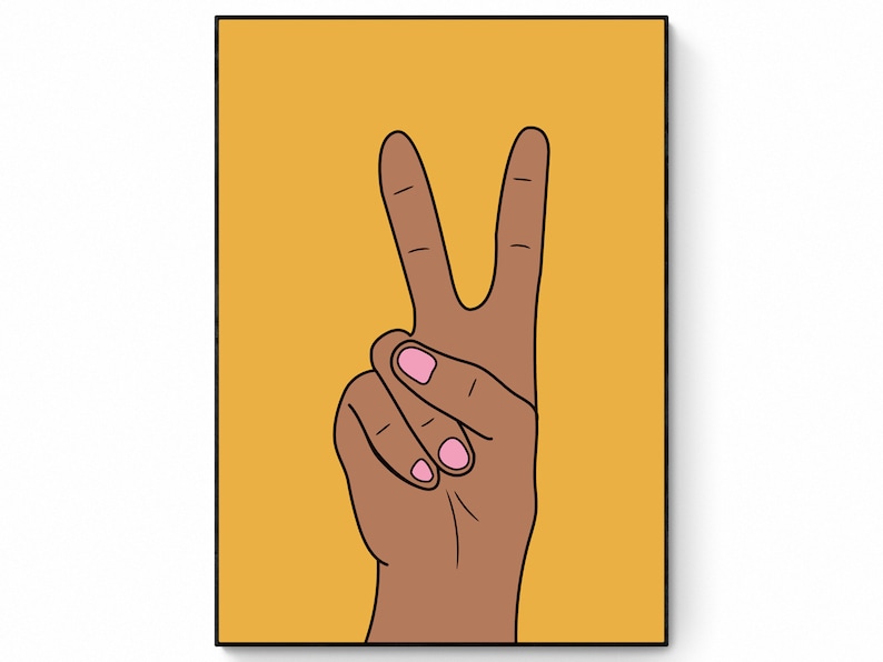 Peace Sign Print, Hand Illustration Art, Printable Wall Art, Peace ...