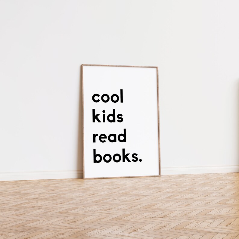 White Cool Kids Read Books Printable, Kids Reading Book, Playroom Wall ...