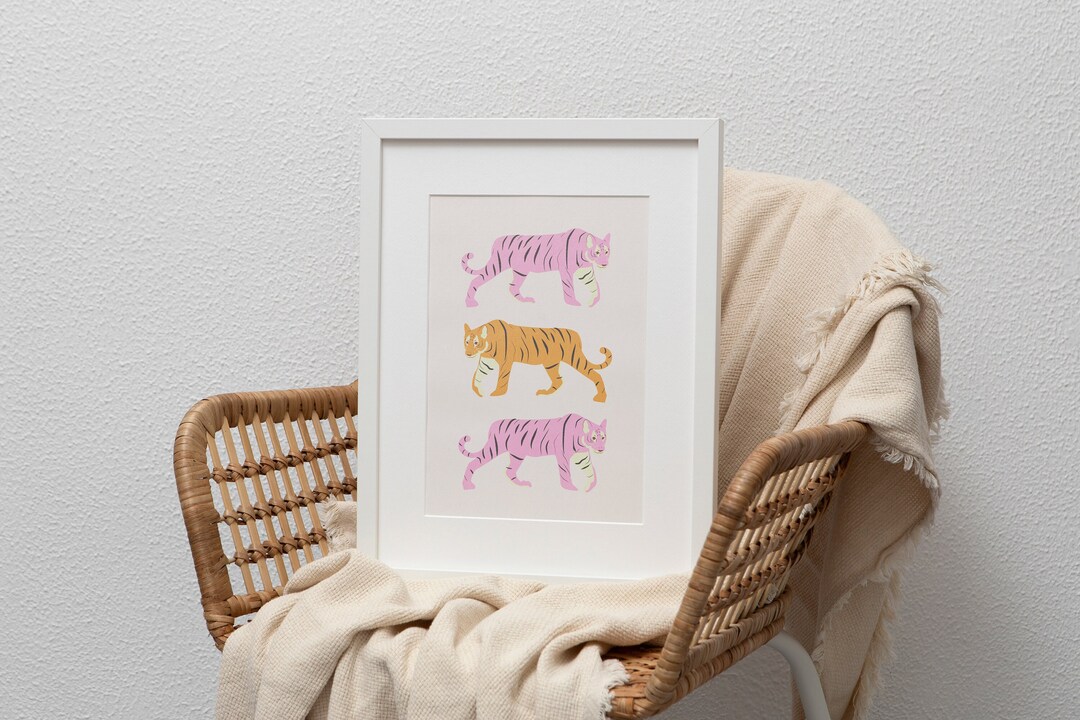 3 Colorful Tigers Print, Pink Leopard Art Print, Boho Home Decor ...