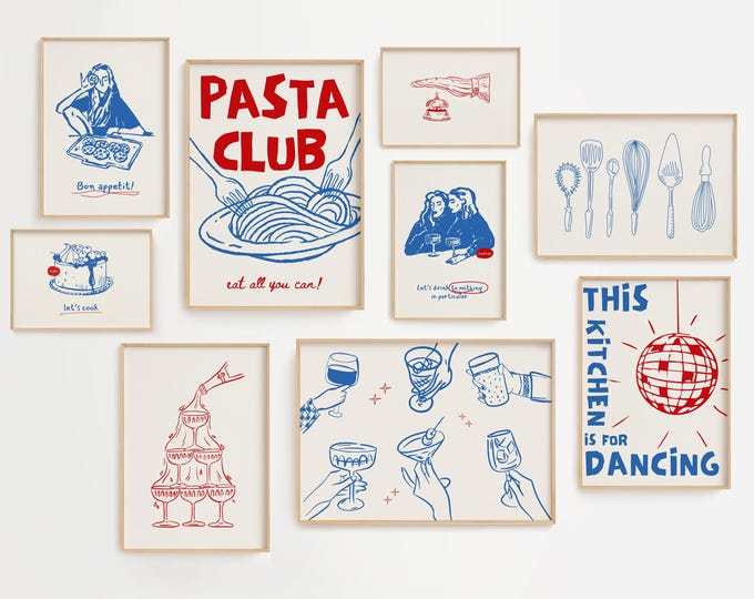 Trendy Kitchen 12 Wall Art Mega Bundle, Cute Dining Room Wall Art, Food ...