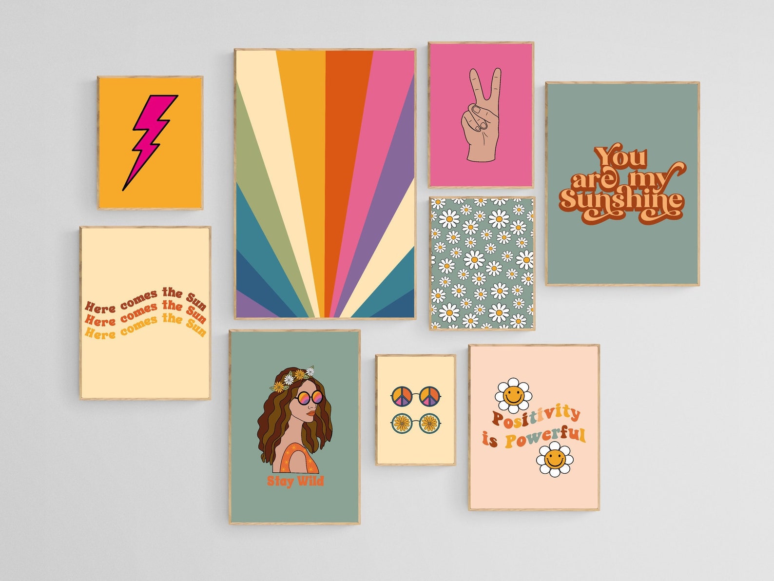 Retro Wall Art Set of 9 Trendy Art Print Bundle Dorm Wall | Etsy