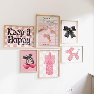Pink Trendy Bows Wall Art Set, Coquette Room Decor, Girl Preppy ...