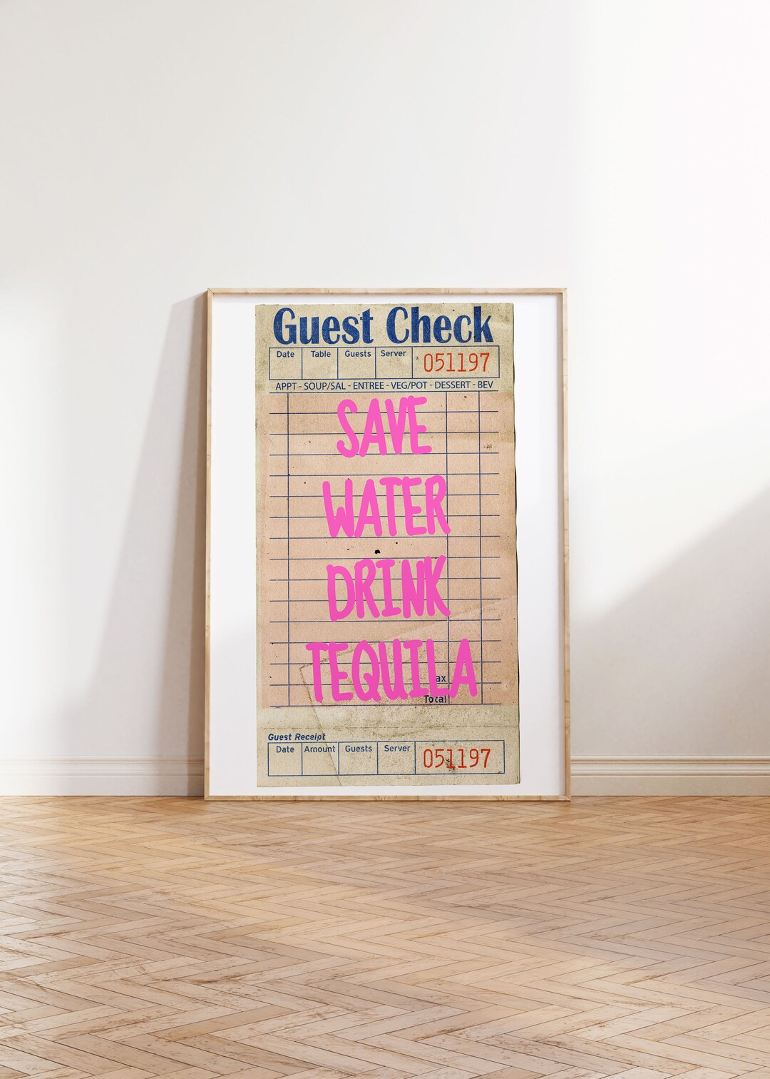 Save Water Drink Tequila Guest Check Poster, Trendy Wall Art, Preppy ...