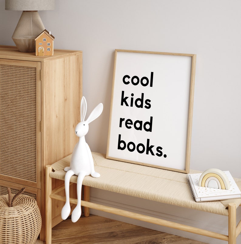 White Cool Kids Read Books Printable, Kids Reading Book, Playroom Wall ...