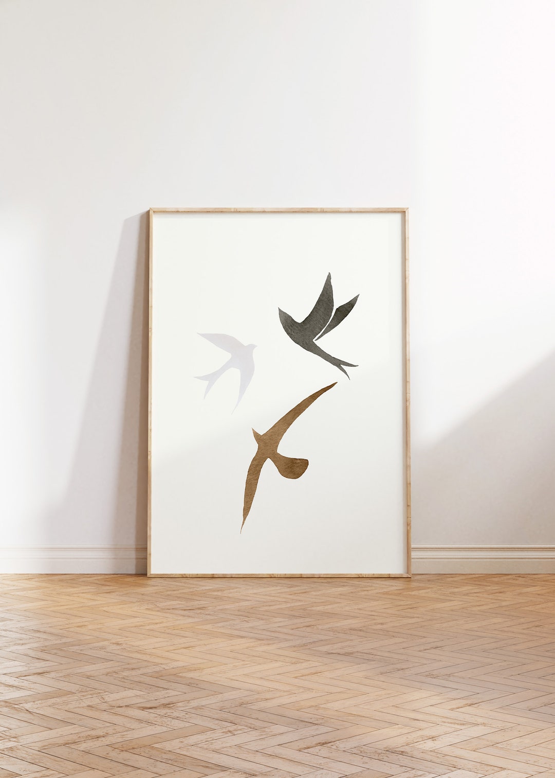 Simple Flying Birds Neutral Colors Art ,minimal Birds Wall Print ...