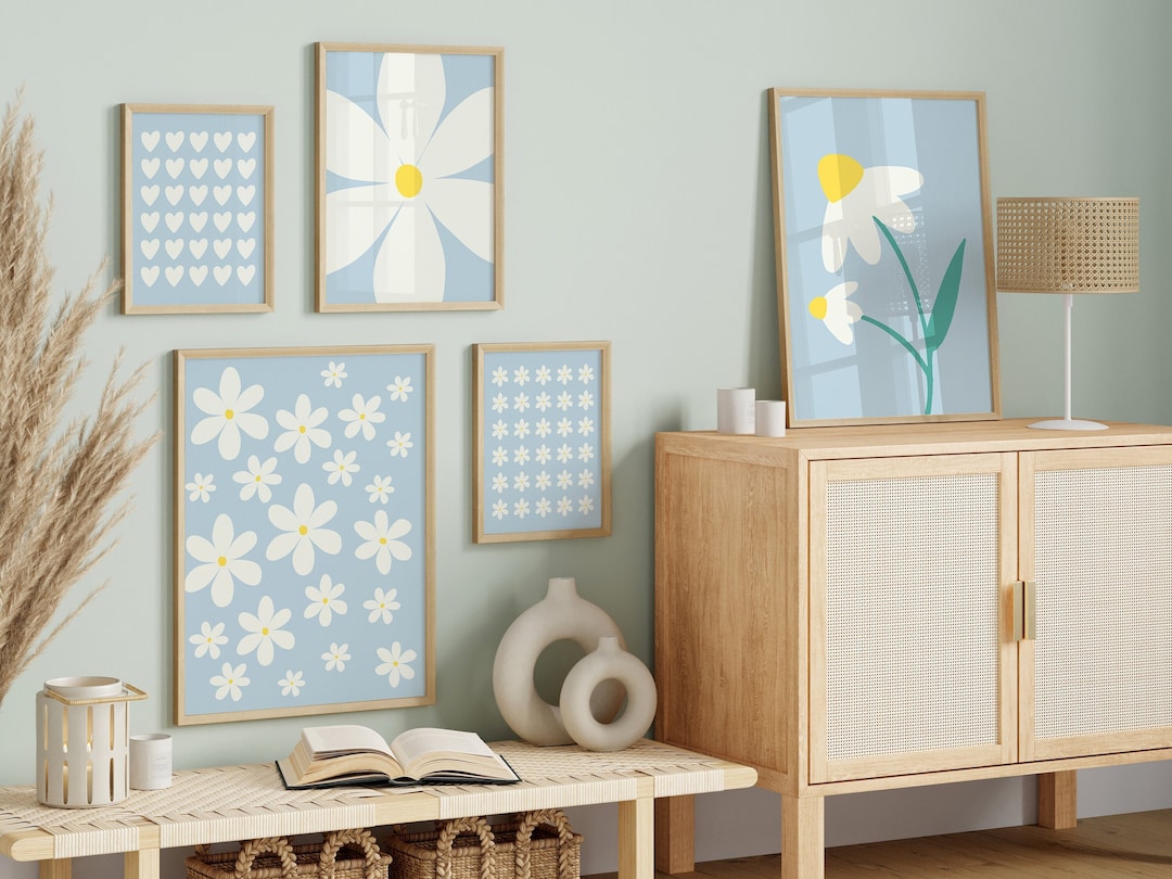 Blue Daisy Set of 5 Prints, DIGITAL DOWNLOAD ART, Daisy Flower Print ...