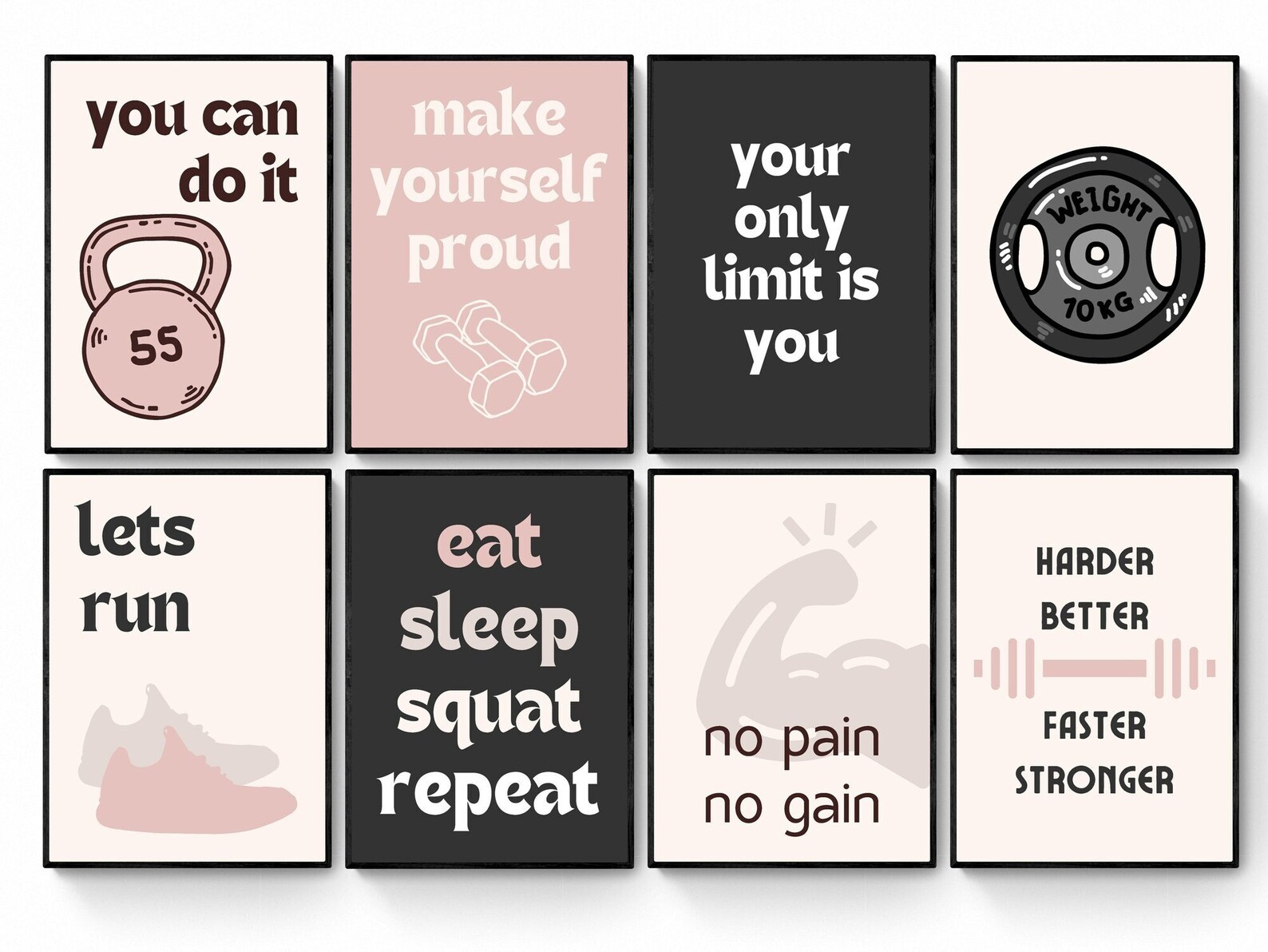 Gym Decor Set of 8 PRINTABLES Home Gym Decor Gym Wall Art - Etsy
