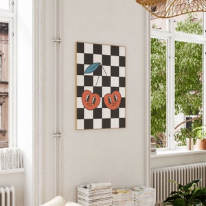 Retro Groovy Cherries Print Vintage Retro Wall Art 70s Style Poster ...