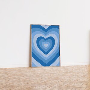 Blue Retro Heart Print, Psychedelic Heart Wall Art, Trendy 60s 70s Wall ...