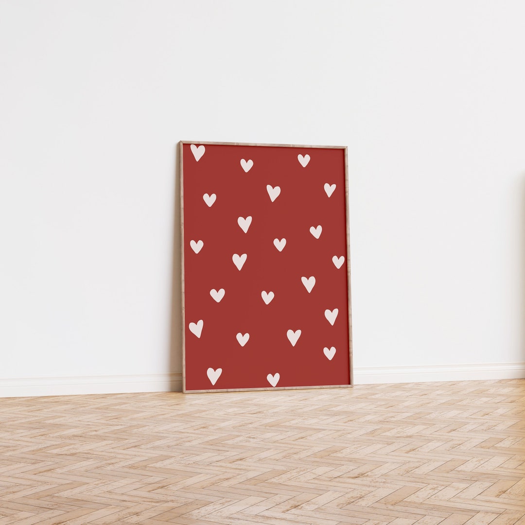 Little Red Hearts Print, Red Wall Art, Romantic Wall Art, Valentines ...