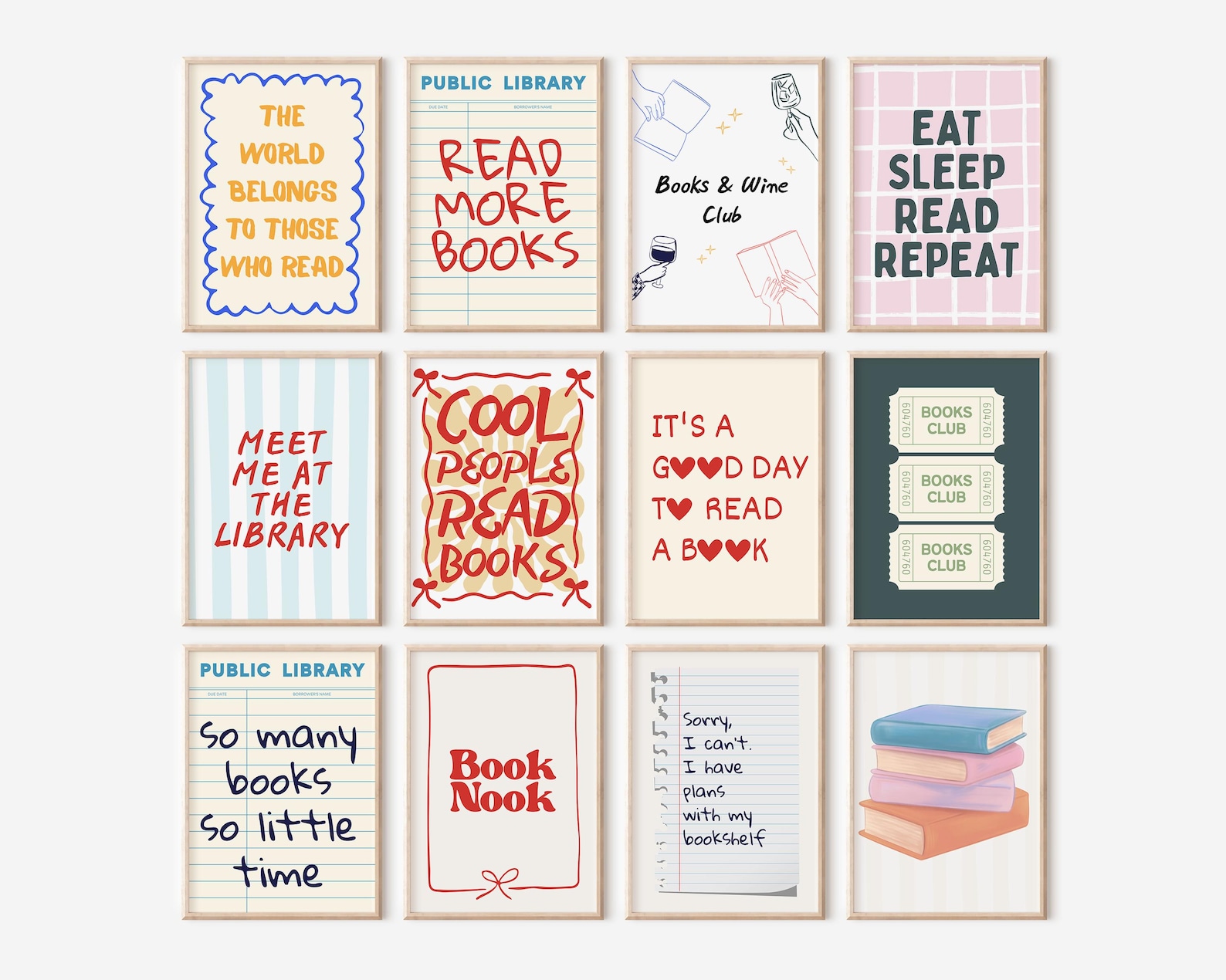 Trendy Book Lover Wall Art Mega Bundle, Cute Book Club Decor, Book ...