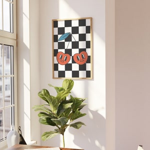 Retro Groovy Cherries Print Vintage Retro Wall Art 70s Style Poster ...