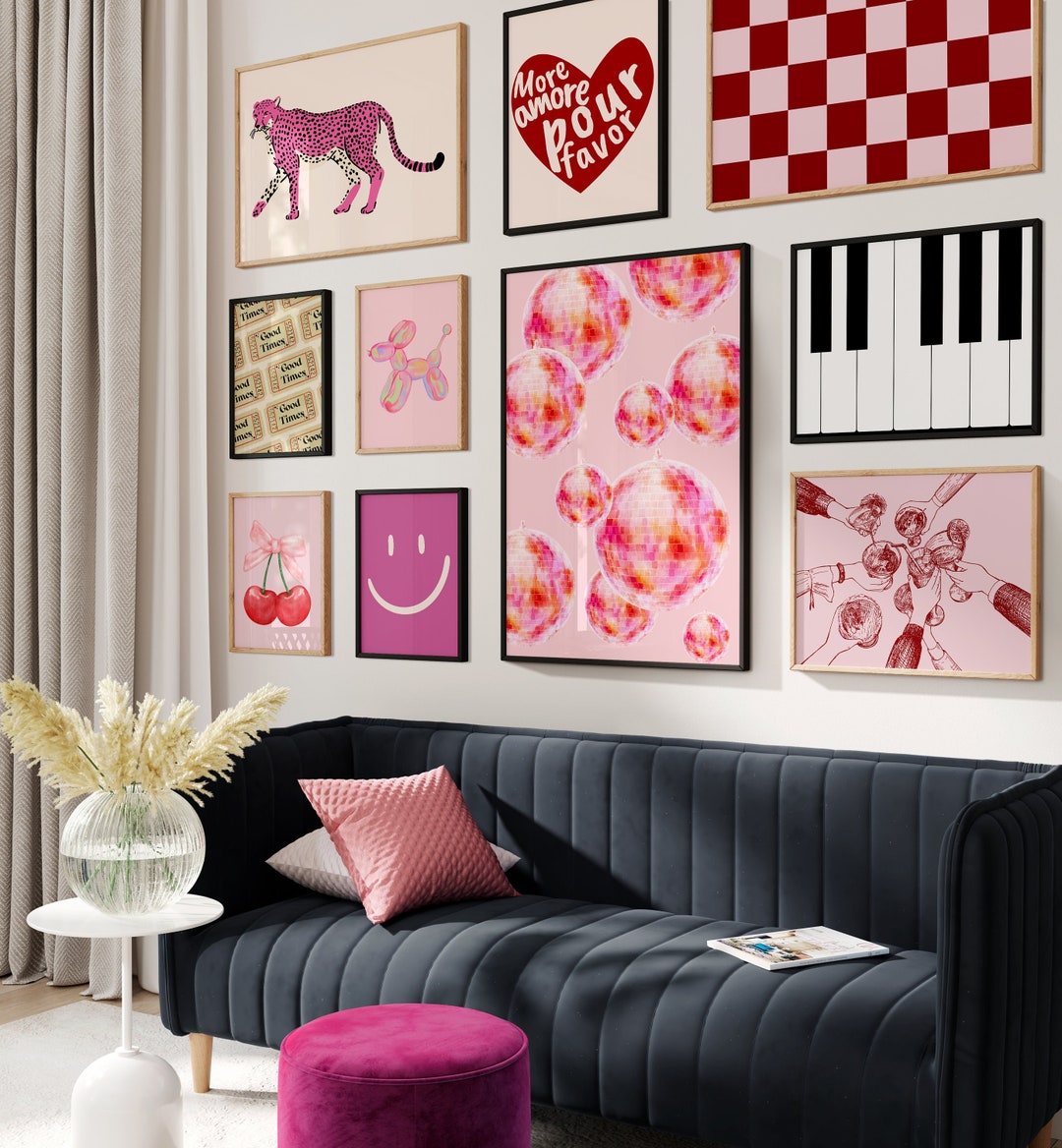Pink and Red Set of 10 Vibrant Colors Printables, Eclectic Gallery Wall ...