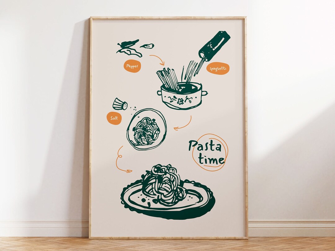 Pasta Printable Wall Art Poster, Food Illustration, Italian Pasta Print ...