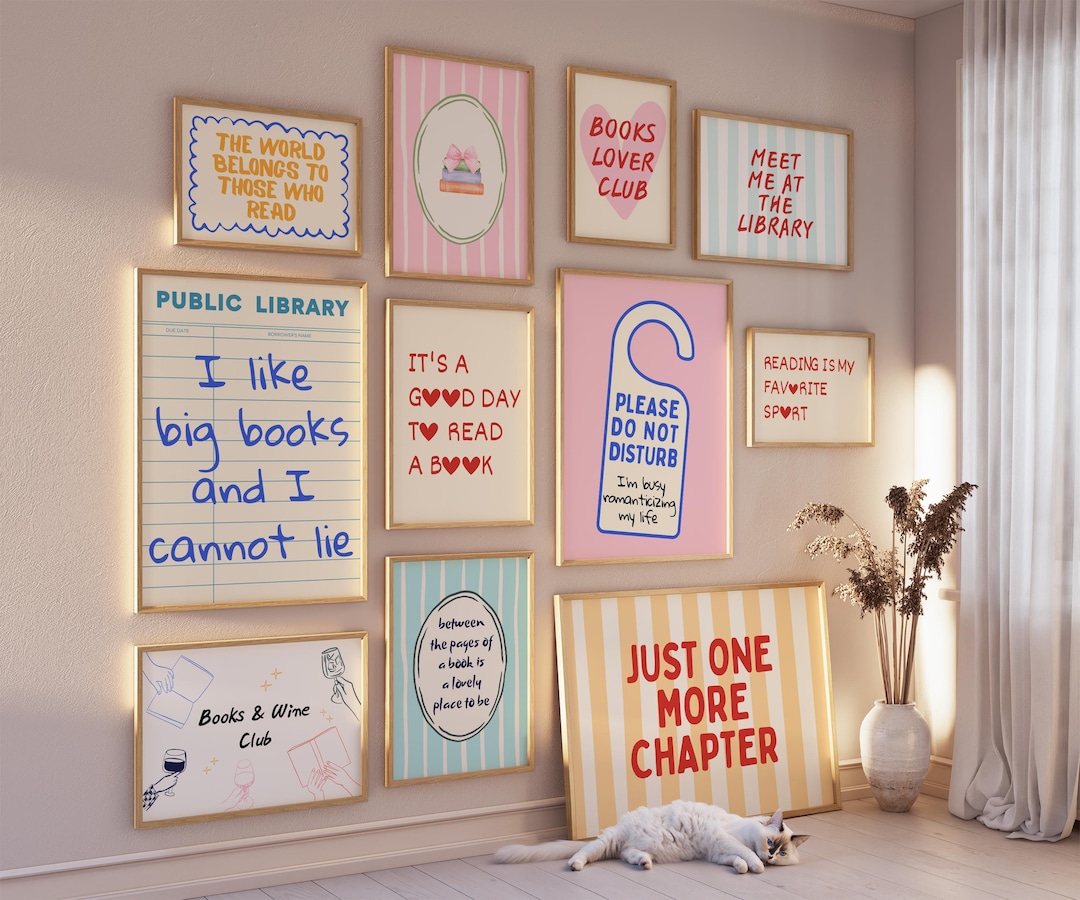 Trendy Book Lover Wall Art Mega Bundle, Cute Book Club Decor, Book ...