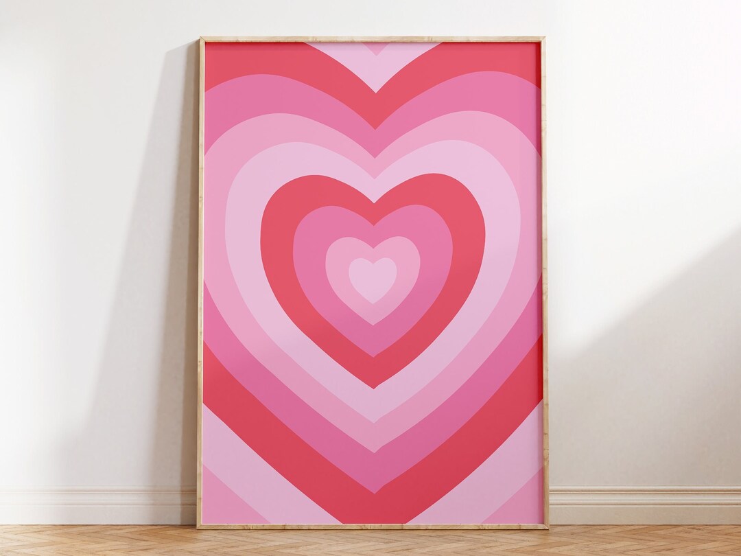 Pink and Red Retro Heart Print, Psychedelic Heart Wall Art, Trendy 60s ...