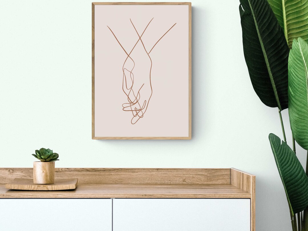 Couple Holding Hands One Line Art, Minimalist Fine Line Couple Wall Art ...
