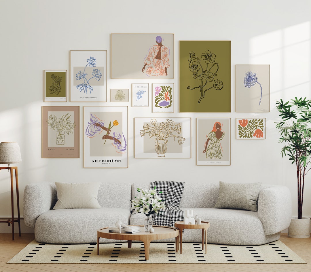 Eclectic Botanical Gallery Wall Print Set of 13, Vibrant Wall Art ...