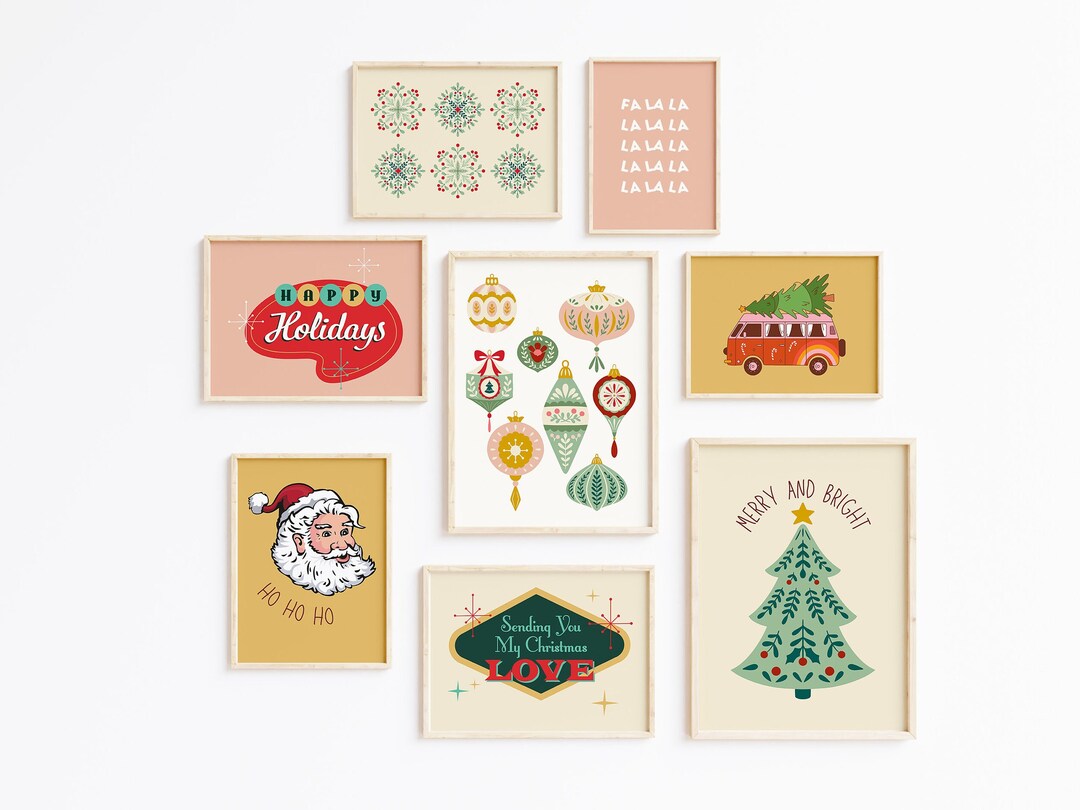 8 CHRISTMAS PRINTABLES, Bright Christmas Decorations, Maximalist ...