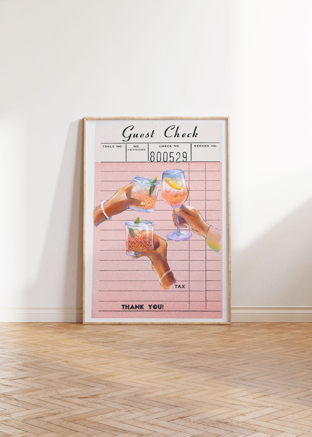 Pink Cheers Guest Check Print Bar Cart Poster Trendy Kitchen Art ...