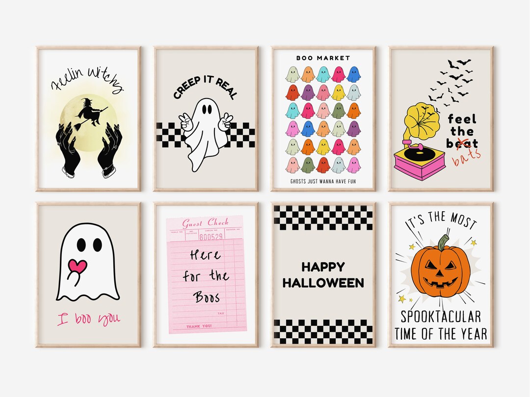 Vintage Retro Halloween Set of 8 Prints, Cute Fall Decor, Trendy ...