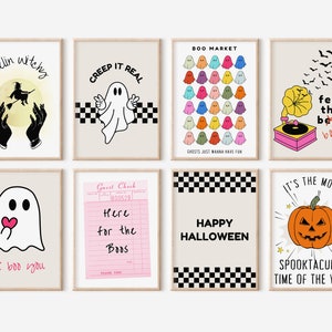 Vintage Retro Halloween Set of 8 Prints, Cute Fall Decor, Trendy ...
