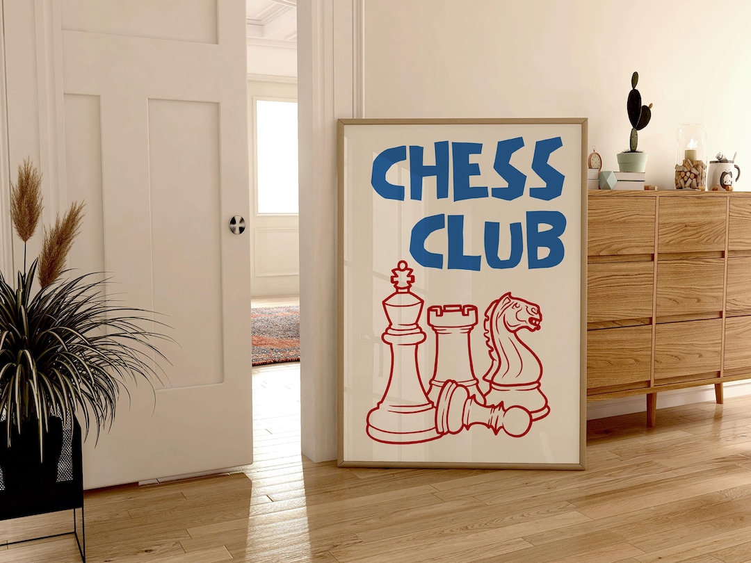 Trendy Hand Drawn Chess Club Printable Wall Art, Checkmate Poster ...