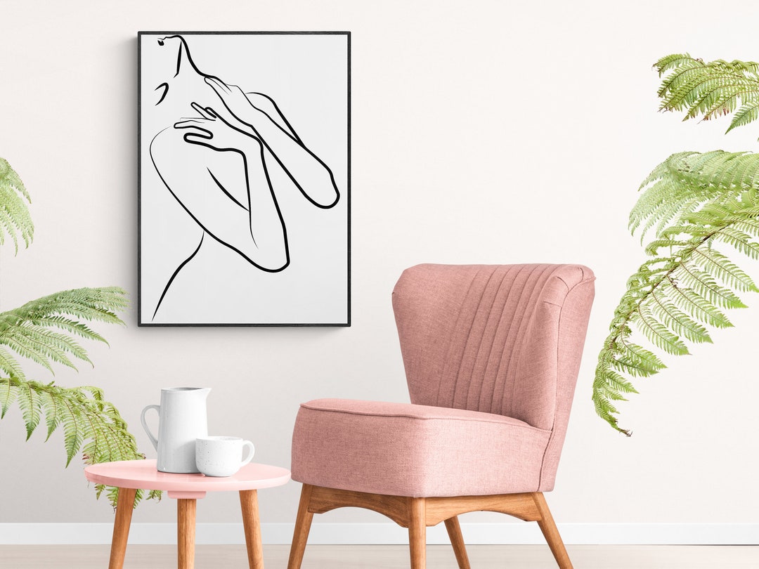 Black Fine Line Woman's Body Poster, Instant Download Minimalist Woman ...
