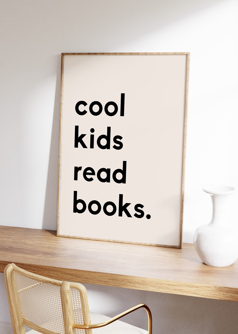 Beige Cool Kids Read Books Printable, Kids Reading Book, Playroom Wall ...