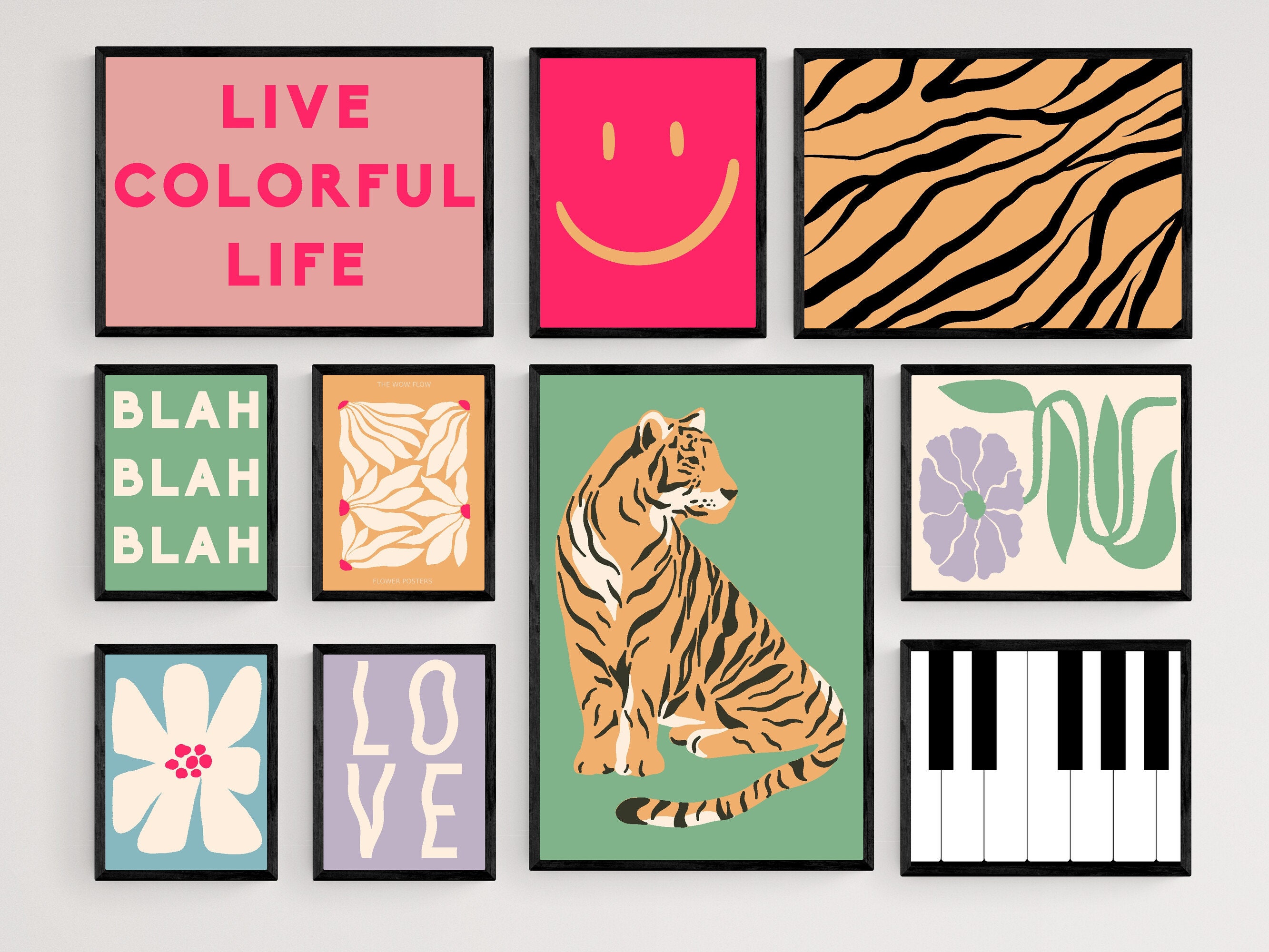 Colorful Set of 10 Retro Vibrant Colors Printables Eclectic - Etsy