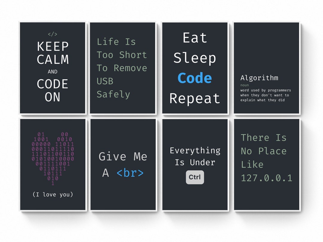 Set of 8 Computer Geek Pintables, Nerdy Computer Science Office Decor ...