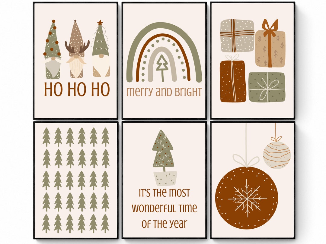 Boho Minimal Christmas Set of 7 Prints, Christmas Printable Wall Art ...