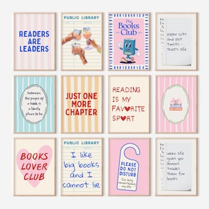 Trendy Book Lover Wall Art Mega Bundle, Cute Book Club Decor, Book ...
