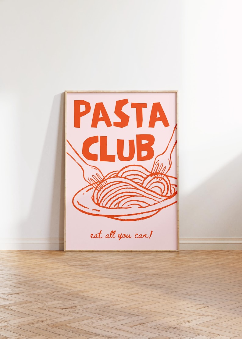 Trendy Hand Drawn Pasta Club Printable, Illustrations Maximalist ...