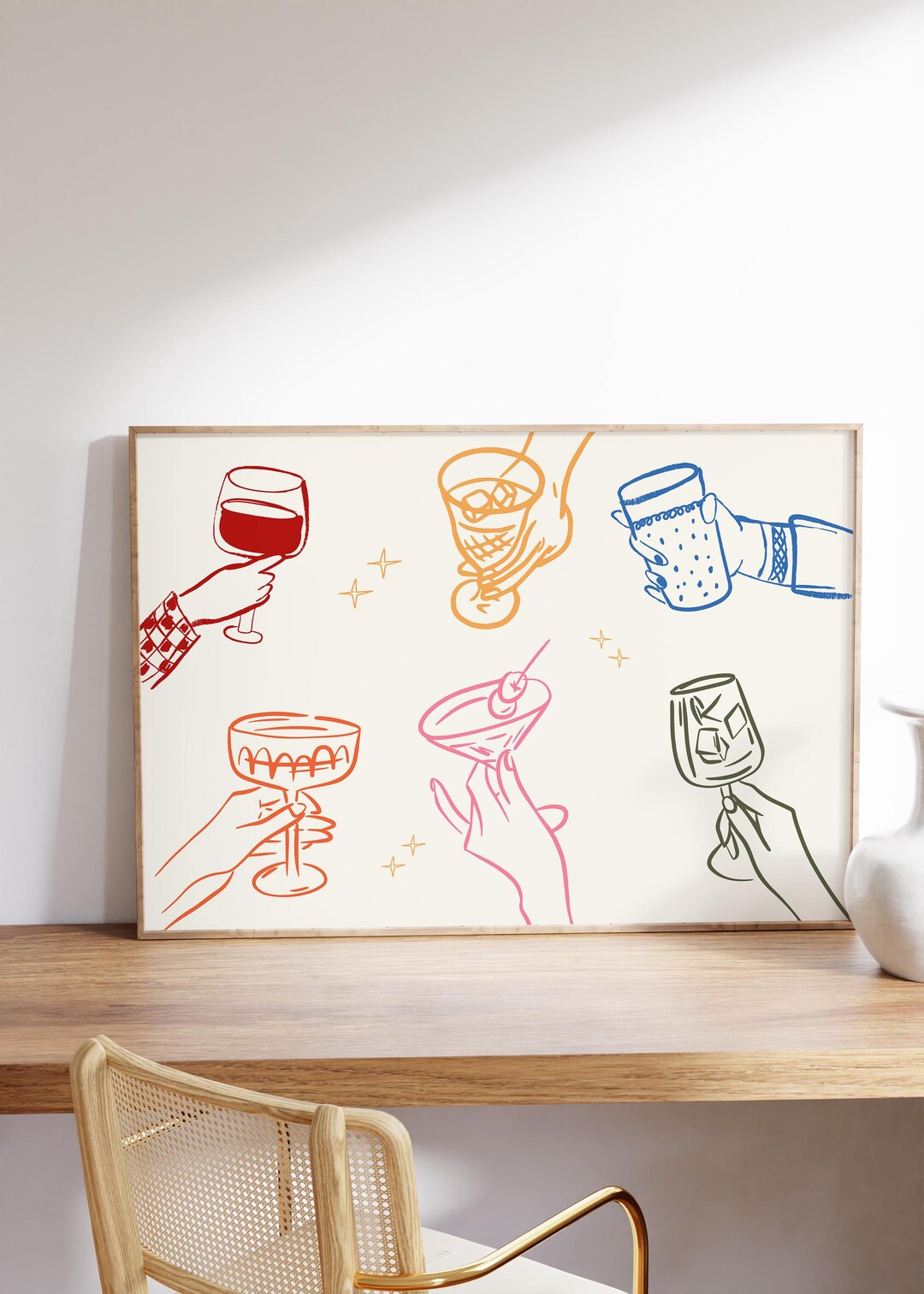 Hand Drawn Cheers Printable Art, Bar Wall Decor, Retro Alcohol Sign ...