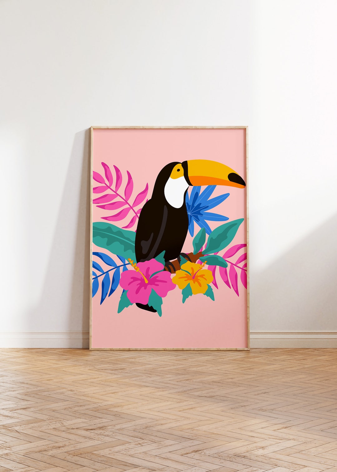 Floral Toucan Printable Wall Art, Pink Jungle Poster, Modern Wall Art ...