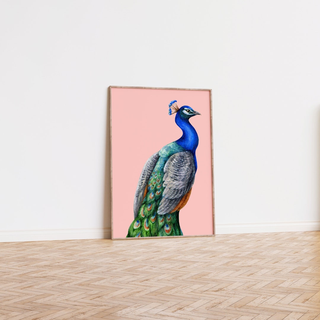 Pink Peacock Wall Art Peacock Art Print Boho Wall Art Peacock Poster Mid Century Modern Art