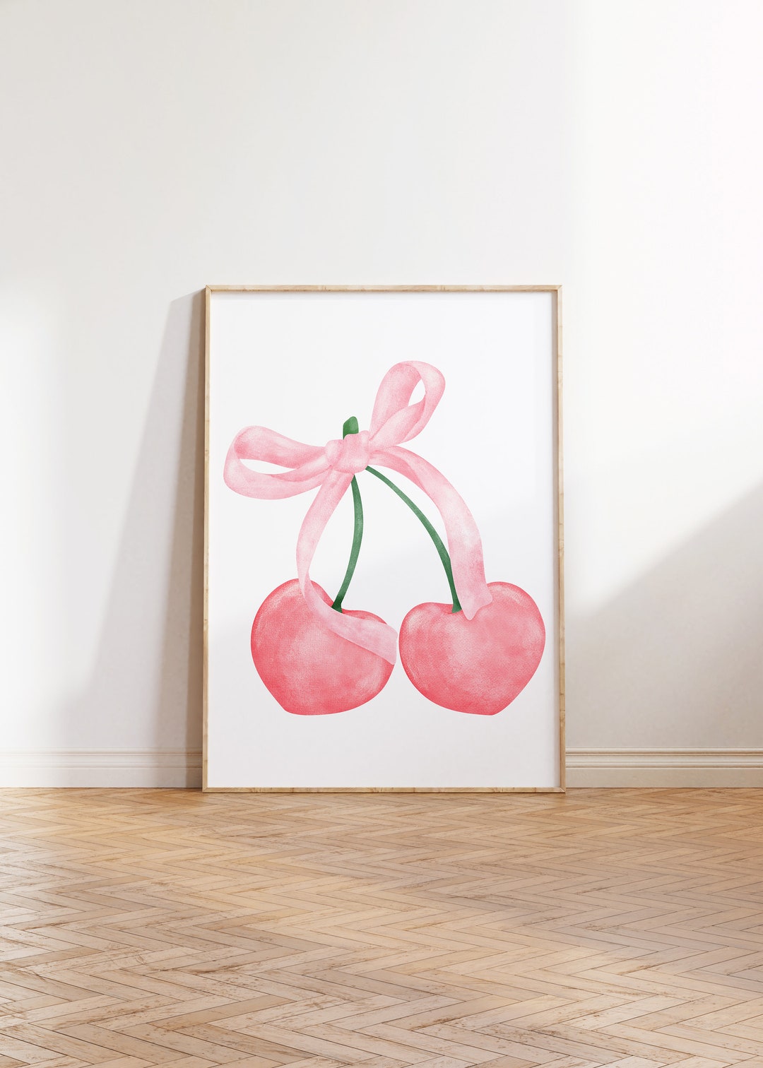 Coquette Pink Bow Printable Art, Coquette Cherry Wall Art, Feminine ...