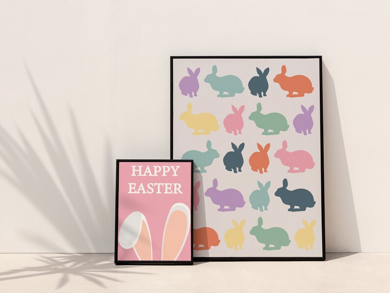 Easter Bunny Printable Wall Art, Rainbow Easter Print, Happy Easter ...