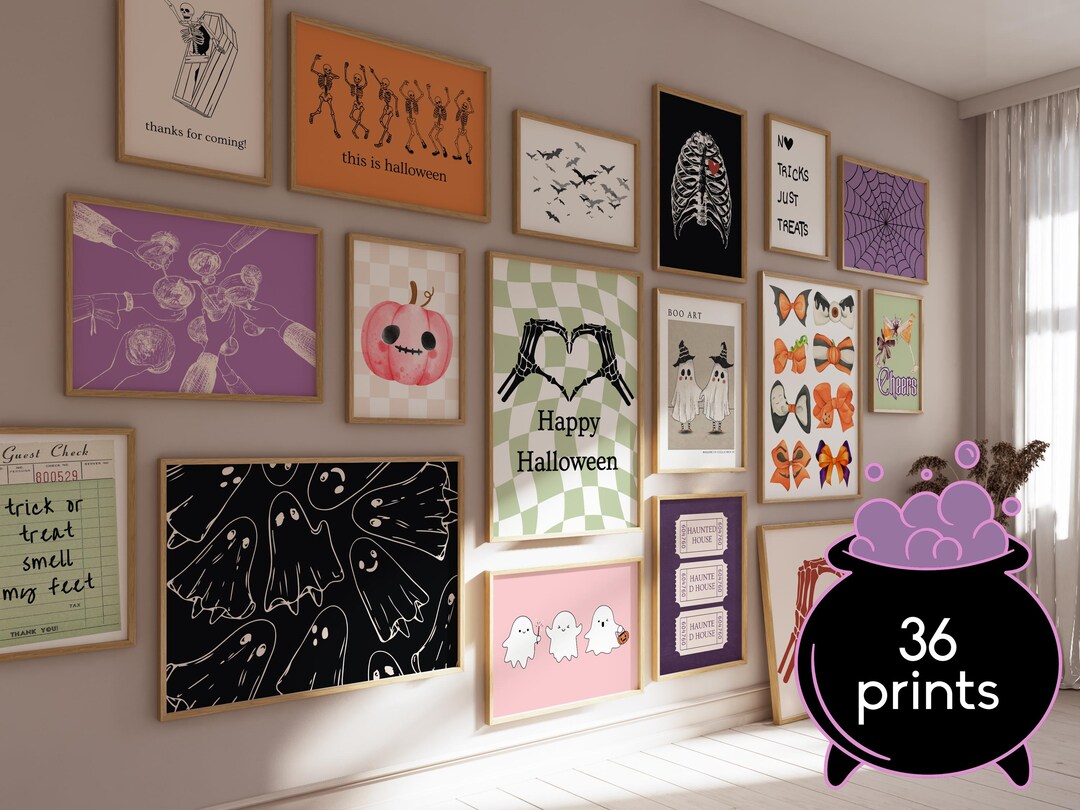 Boho Halloween Decor Set of 36 Prints, Cute Fall Decor, Modern ...