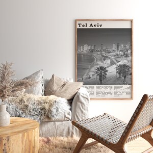 Tel Aviv City Skyline, Trendy TLV Print, Israel Vintage Wall Art, Black ...