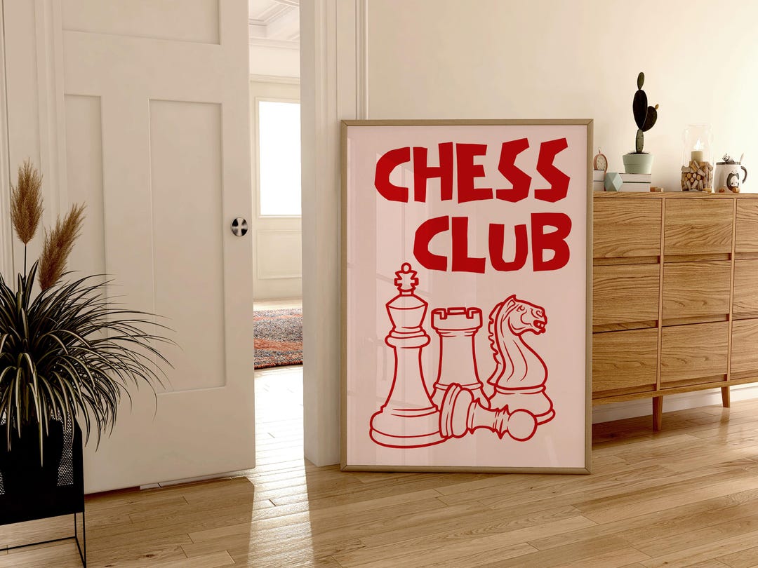 Trendy Hand Drawn Chess Club Printable Wall Art, Checkmate Poster ...