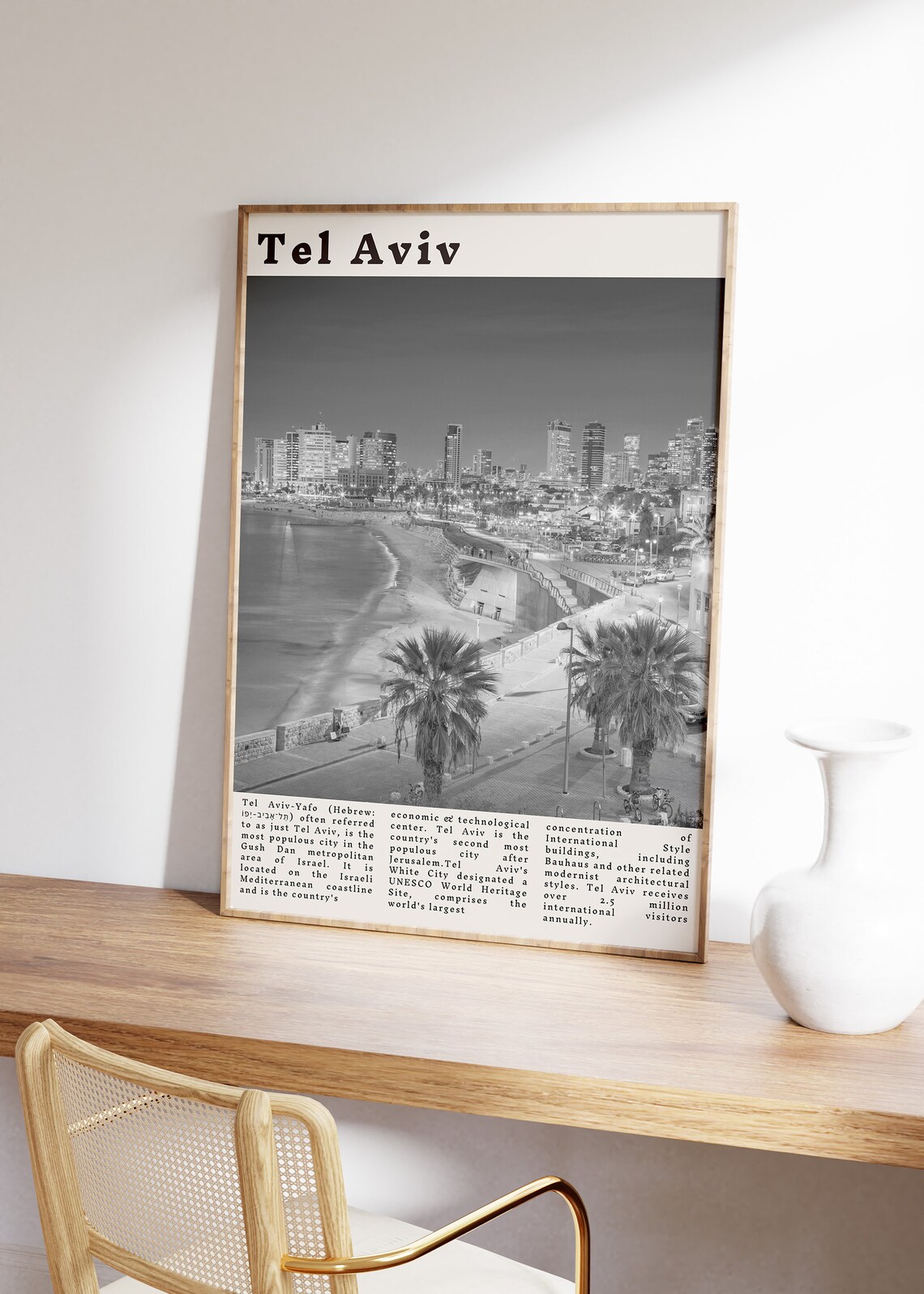 Tel Aviv City Skyline, Trendy TLV Print, Israel Vintage Wall Art, Black ...