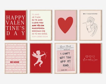 Valentines Day Decor Set of 10 Printables, Valentine Party Decor, Retro ...