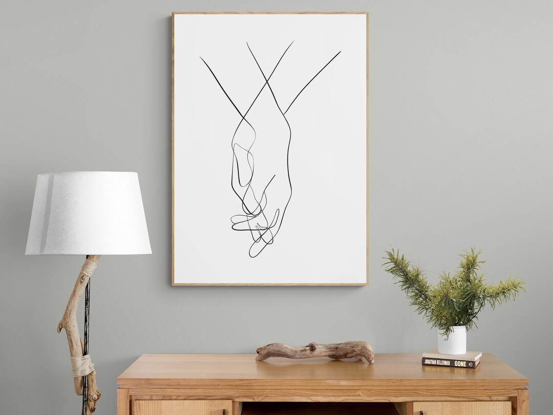 Couple Holding Hands One Line Art, Minimalist Fine Line Couple Wall Art ...