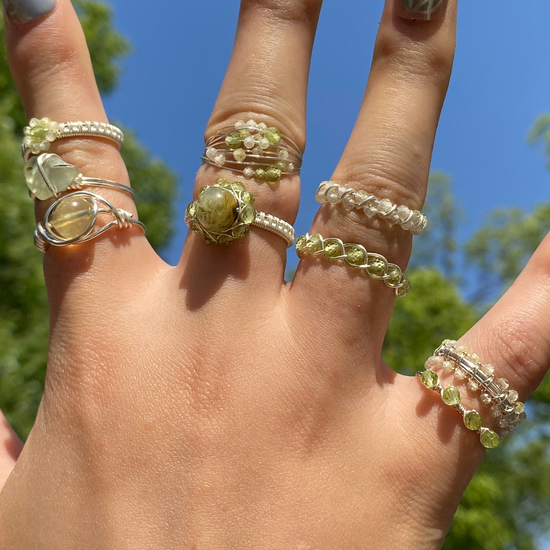 Light Green Rings ,natural Crystal Rings ,gemstone Jewelry,non-tarnish ...