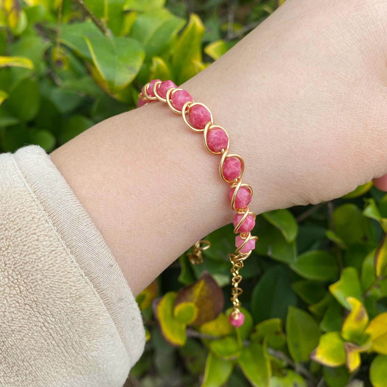 Handmade Rhodonite Crystal Bangle, Wire Wrapped Copper Jewelry - Etsy