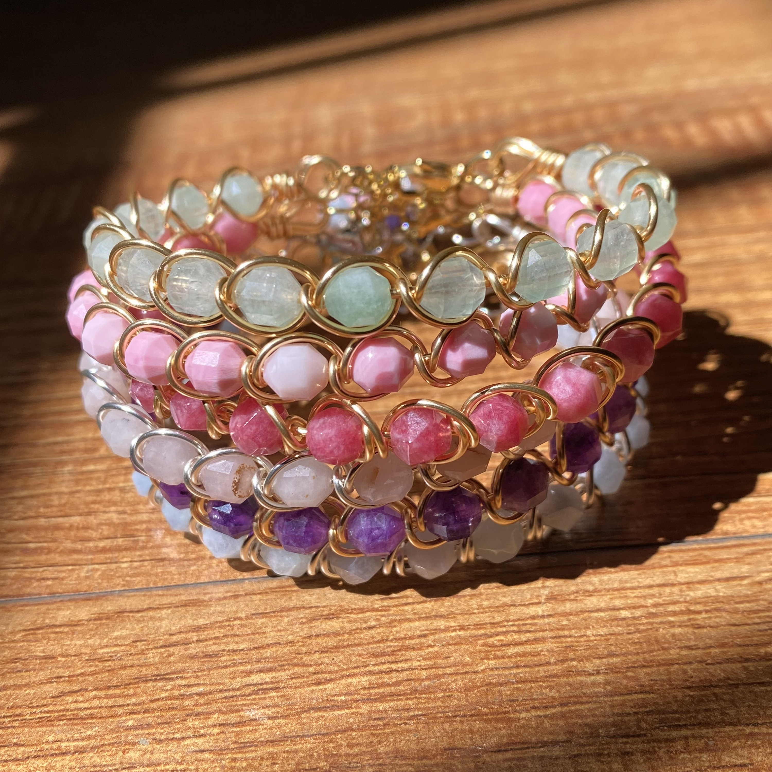 Handmade Rhodonite Crystal Bangle, Wire Wrapped Copper Jewelry - Etsy